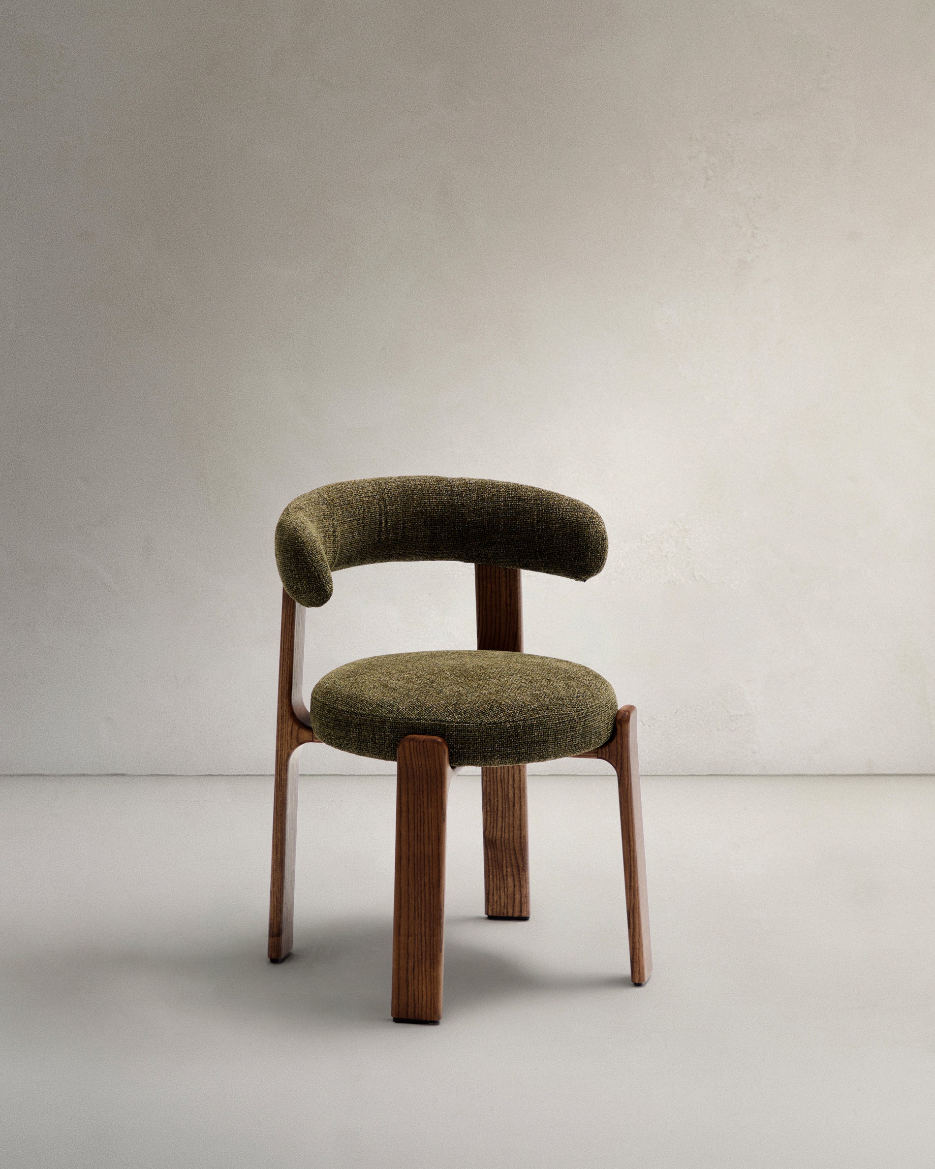 Granite chair in green chenille and with solid ash wood in a walnut fi ...