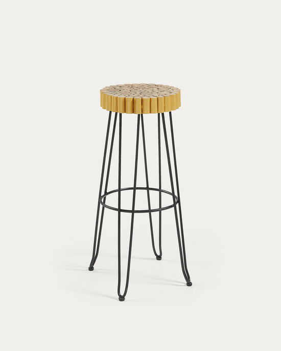 Everet solid mungur wood bar stool with black metal legs – Kave Home Korea