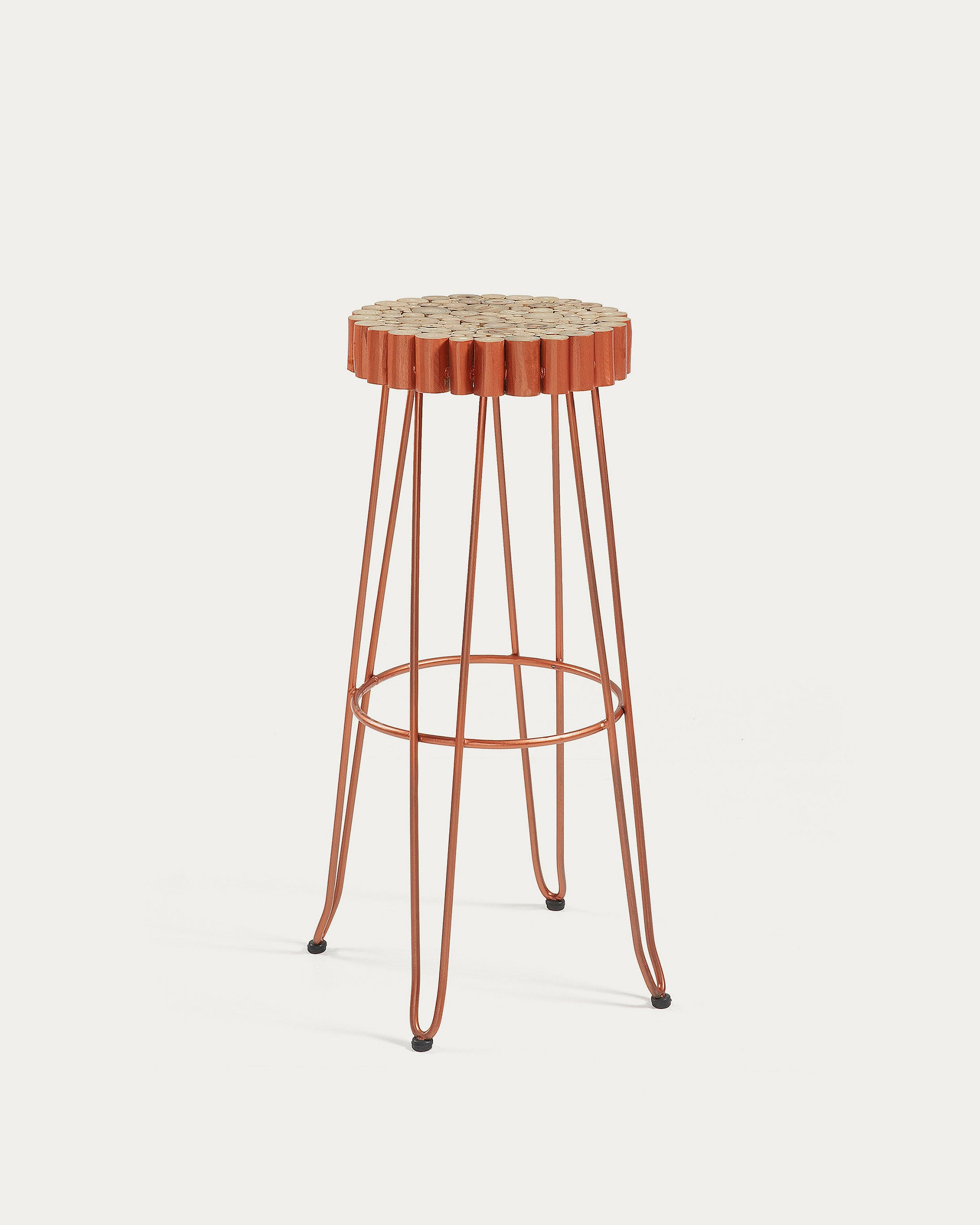 Everet solid mungur wood bar stool with copper effect metal legs – Kave ...